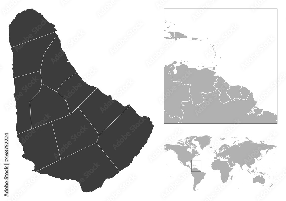 Barbados - detailed country outline and location on world map. Stock ...