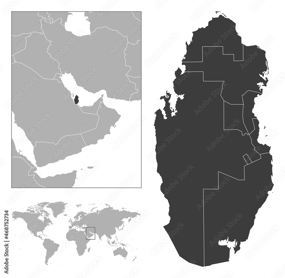 Qatar - detailed country outline and location on world map. Stock ...