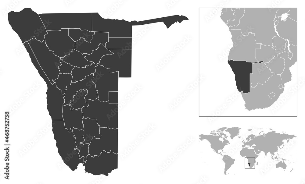 Namibia - detailed country outline and location on world map. Stock ...