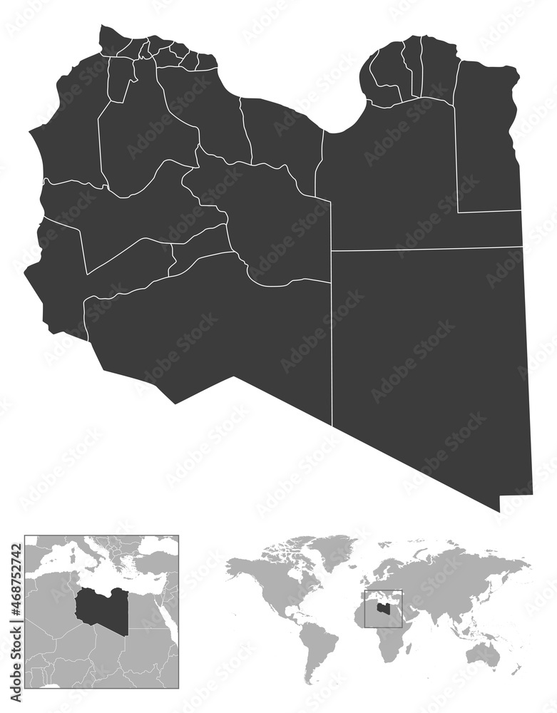 Libya - detailed country outline and location on world map. Stock ...
