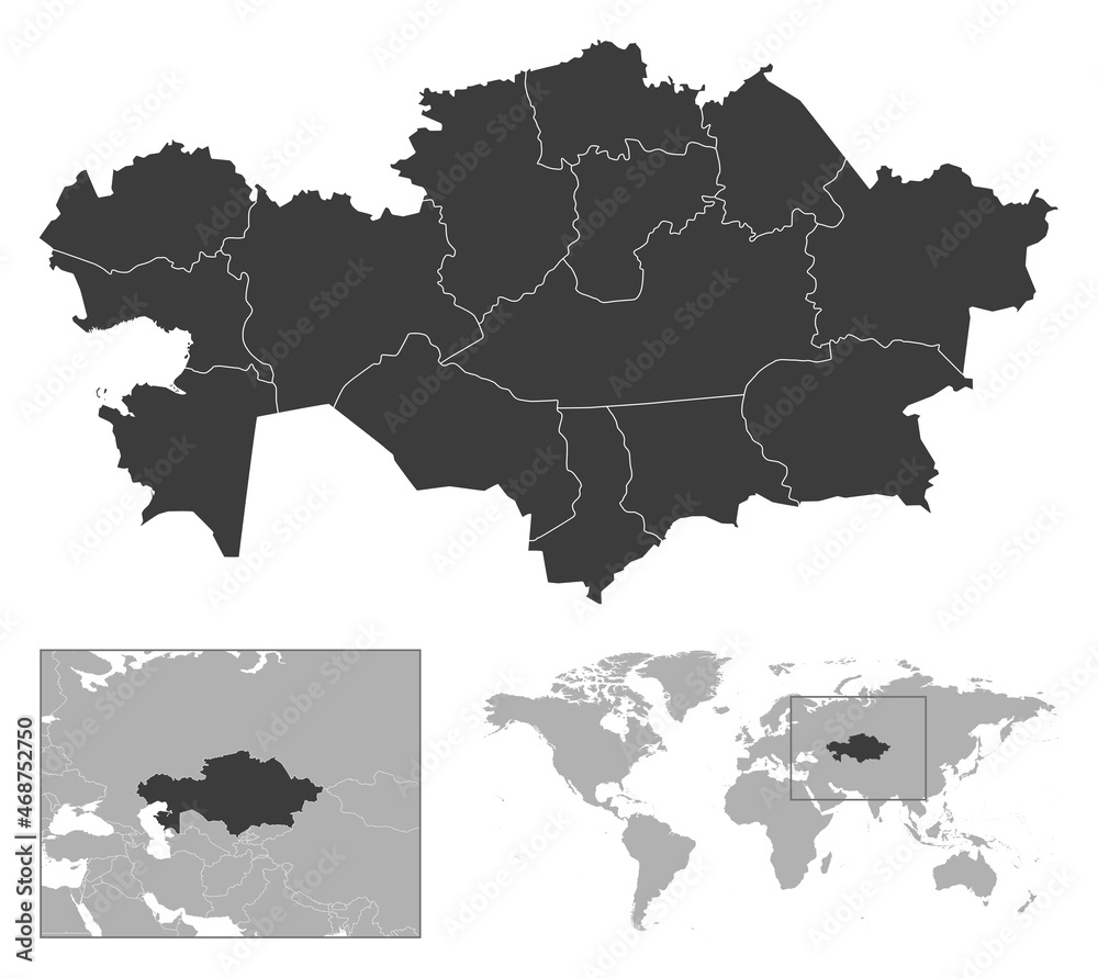 Kazakhstan - detailed country outline and location on world map. Stock ...