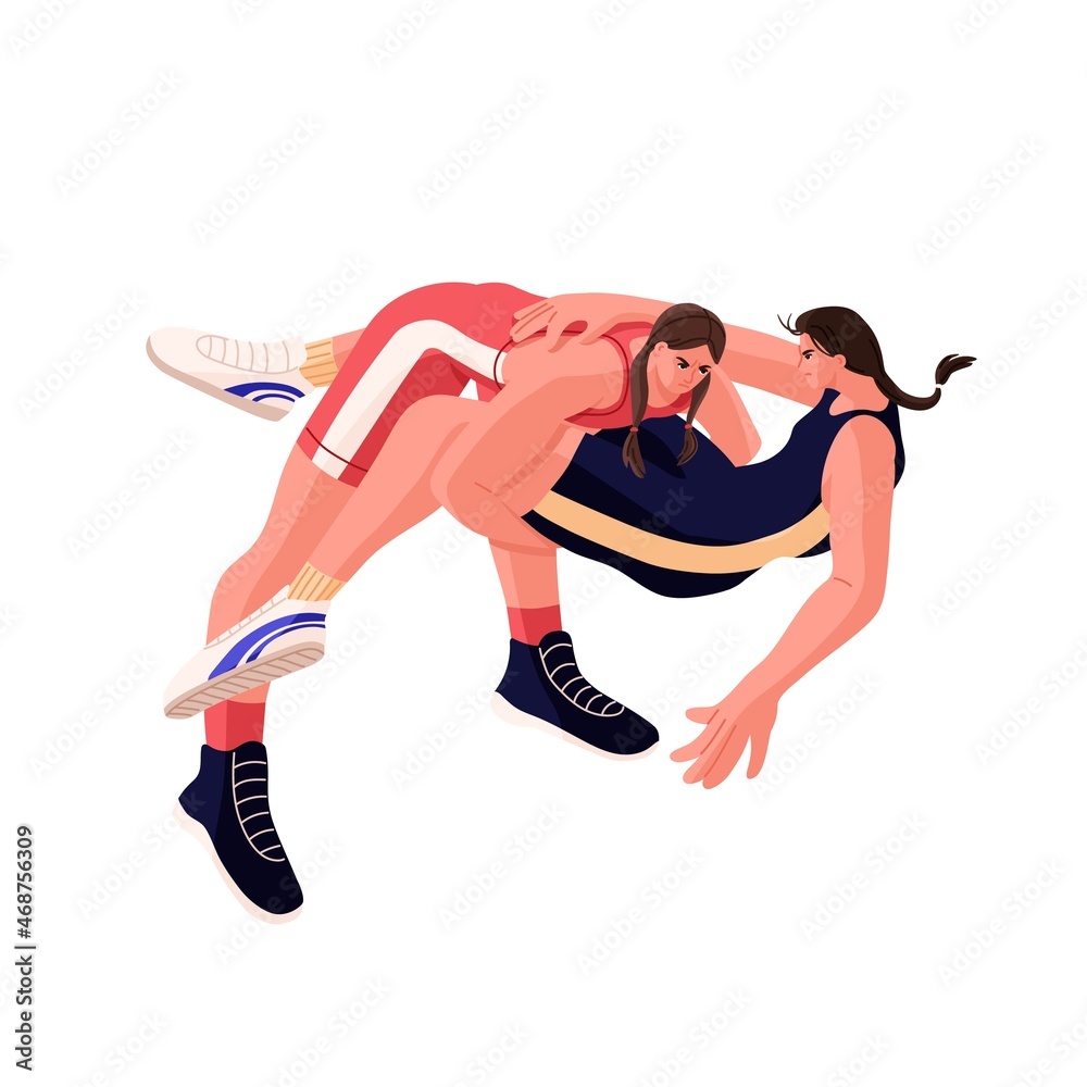 Two strong women fighters wrestling, competing in freestyle sports ...