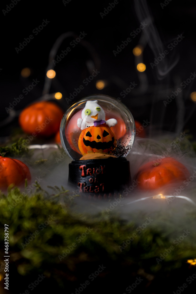 decoration objects for halloween with crystal ball and pumpkins with ...