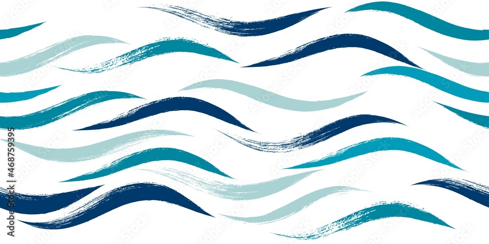 Seamless Wave Pattern, Hand drawn water sea vector background ...