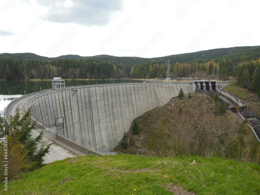 Alder Dam, a concrete thick arch dam on the Nisqually River in the U.S ...
