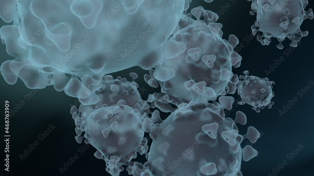 Microscopic view of infectious SARS-CoV-2 omicron virus cells. 3D ...