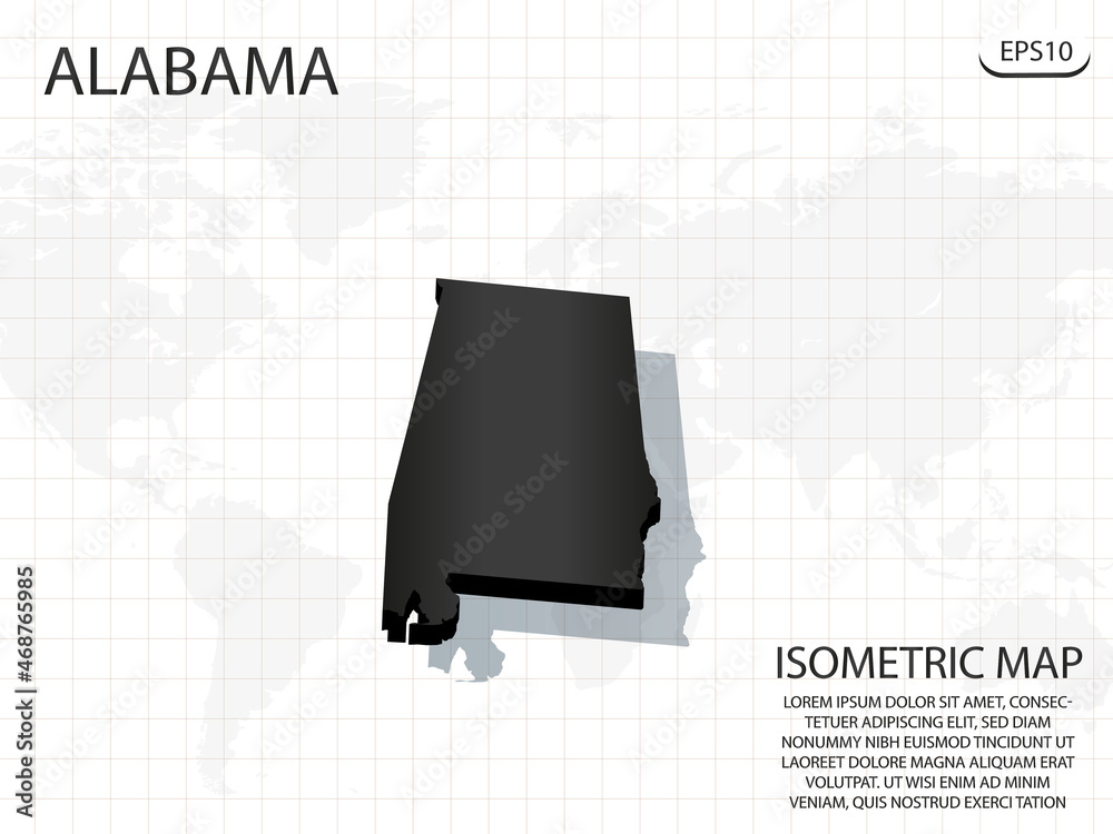 3D Map black of Alabama on world map background .Vector modern ...