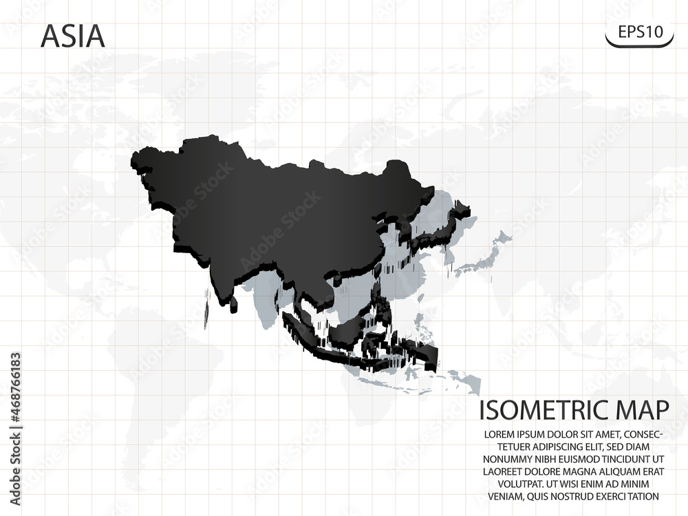 3D Map black of Asia on world map background .Vector modern isometric ...