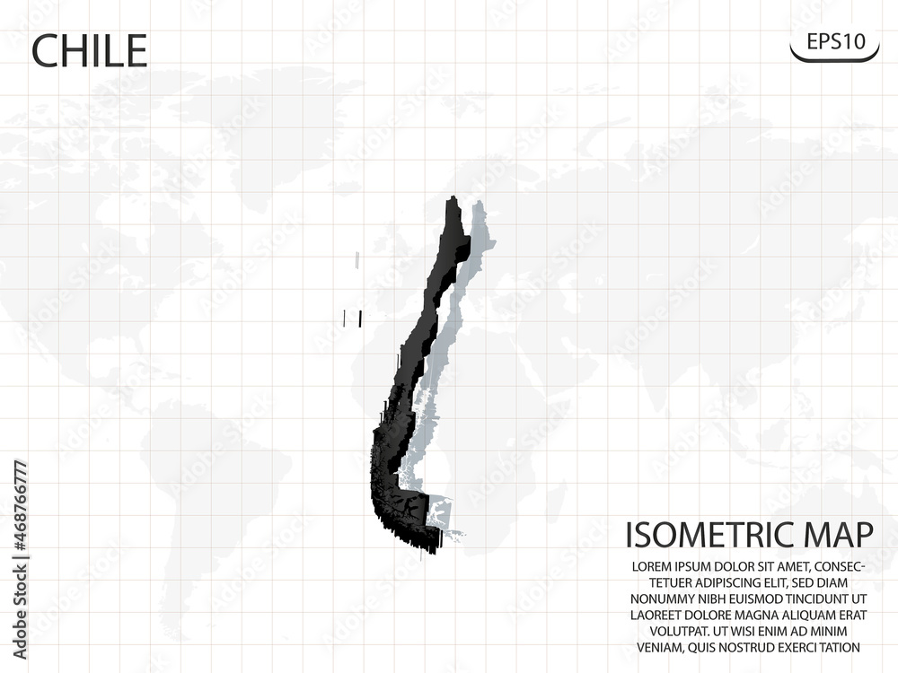 3D Map black of Chile on world map background .Vector modern isometric ...