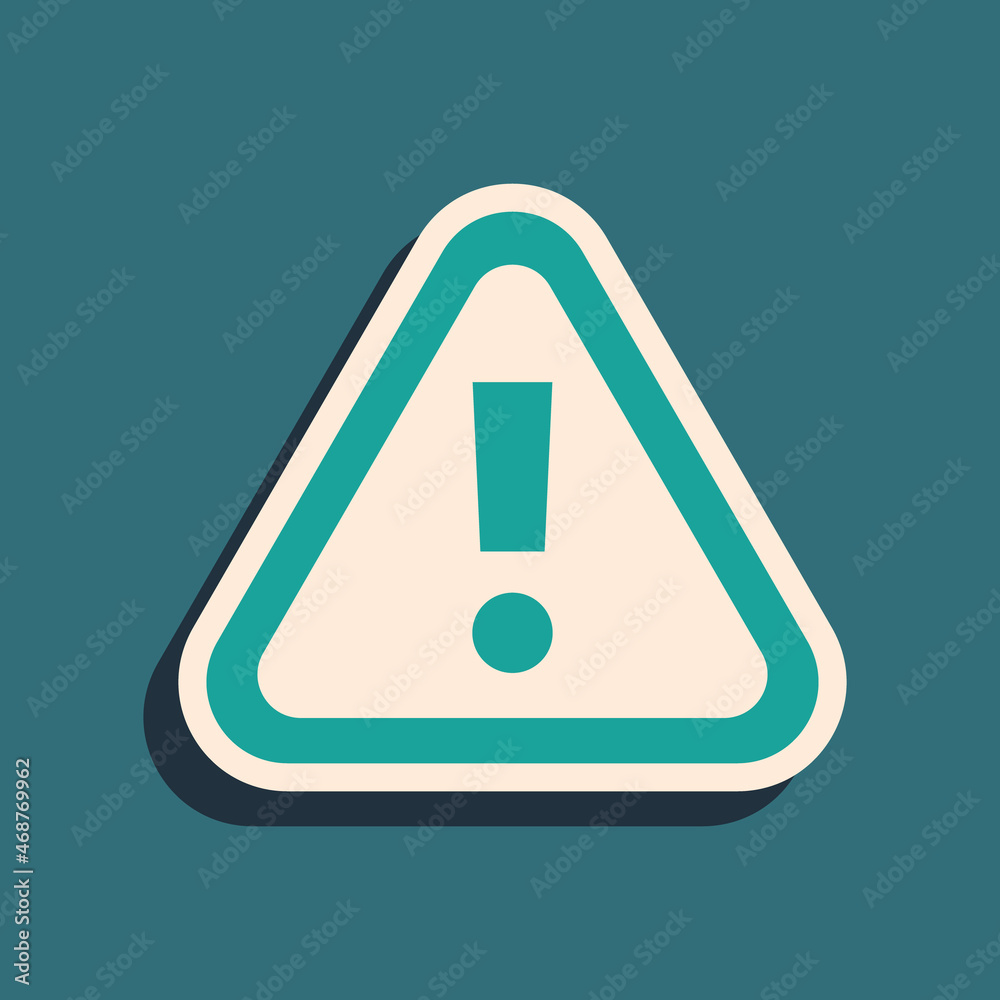 Green Exclamation mark in triangle icon isolated on green background ...