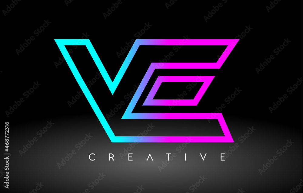VE Neon Purple Blue Letters Logo Design. VE Outline Letter Icon Vector ...