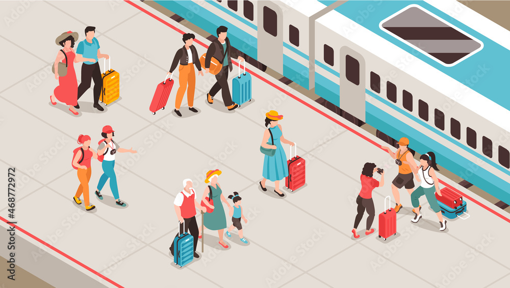 Train Boarding Isometric Composition Stock Vector | Adobe Stock