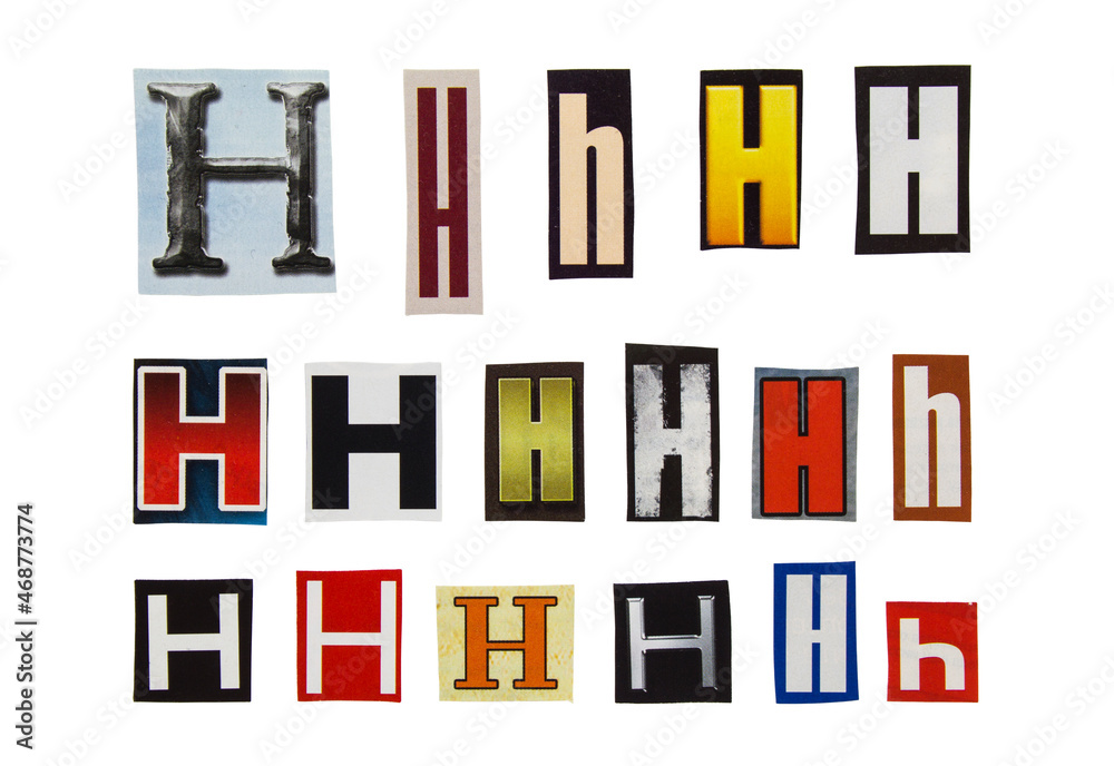 Alphabet letter H cutting from magazine paper. Newspaper clippings with ...