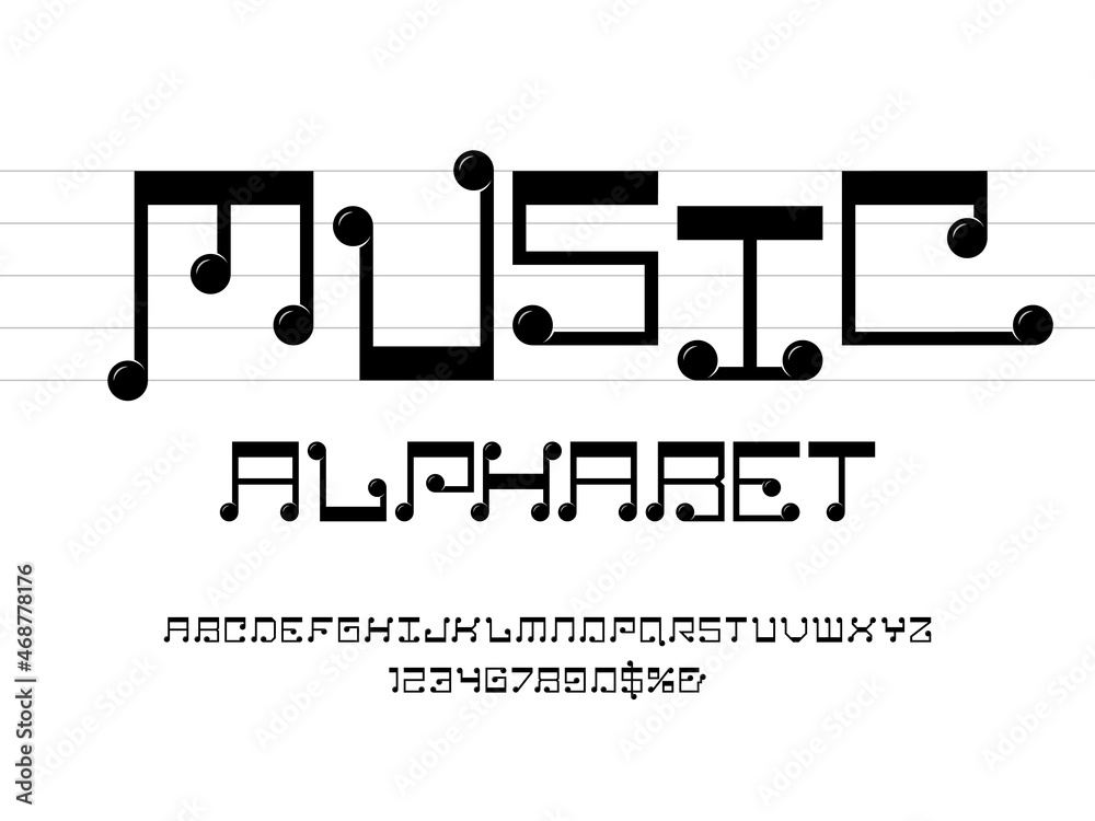 vector of music note font and alphabet design with uppercase, numbers ...