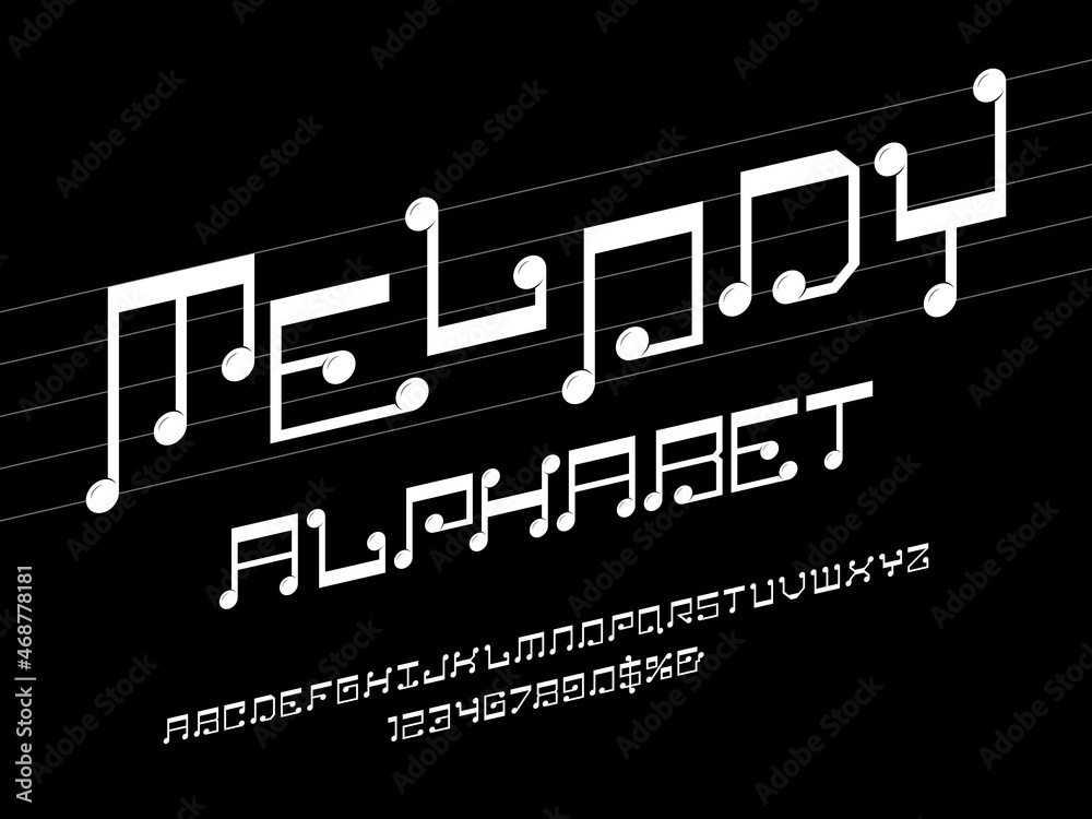 vector of music note font and alphabet design with uppercase, numbers ...