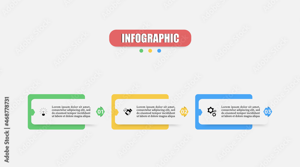 Steps timeline infographics design present three element. Concept ...