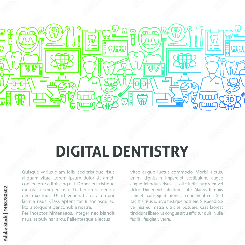 Digital Dentistry Dental Line Template. Vector Illustration of Outline ...