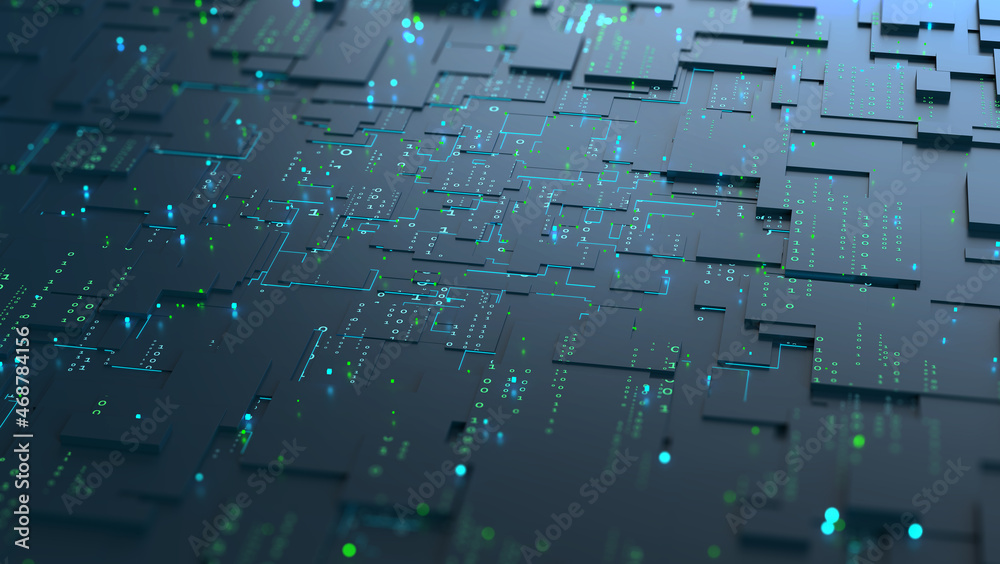 Blockchain technology, futuristic microcircuit. Motherboard, neural ...