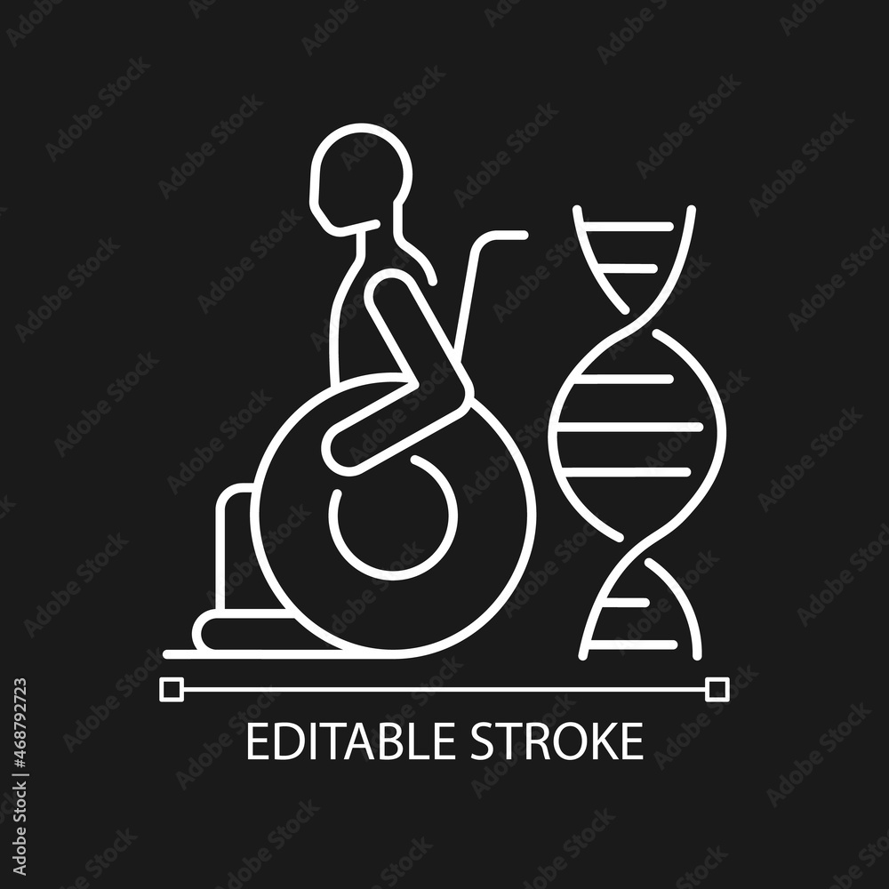 Muscular dystrophy white linear icon for dark theme. Genetic disorder ...