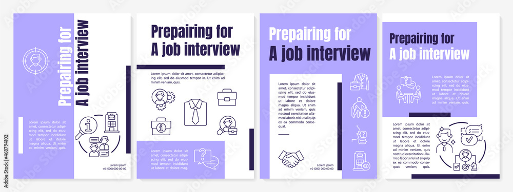 Prepare for interview purple brochure template. Practice, research ...