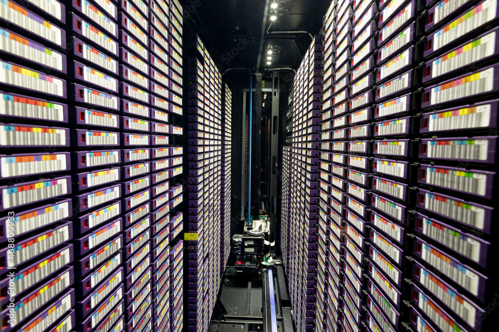 Data center with multiple rows of fully operational server racks Stock ...