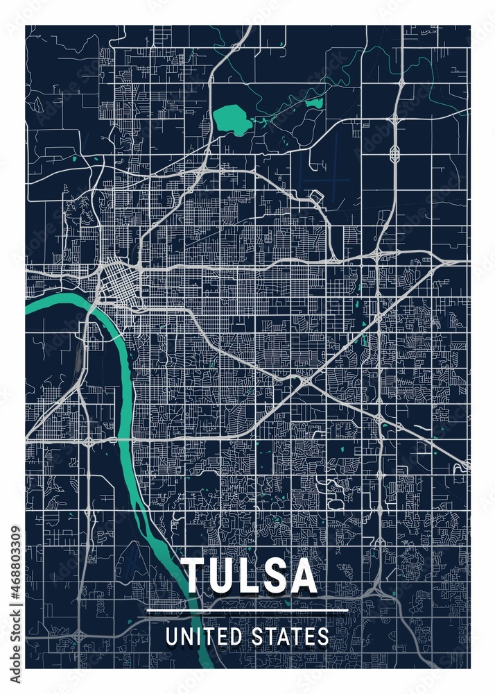 Tulsa Blue Dark City Map Stock Illustration | Adobe Stock