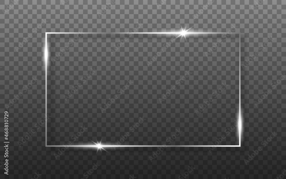 Frame silver template. Thin shiny square on transparent background ...