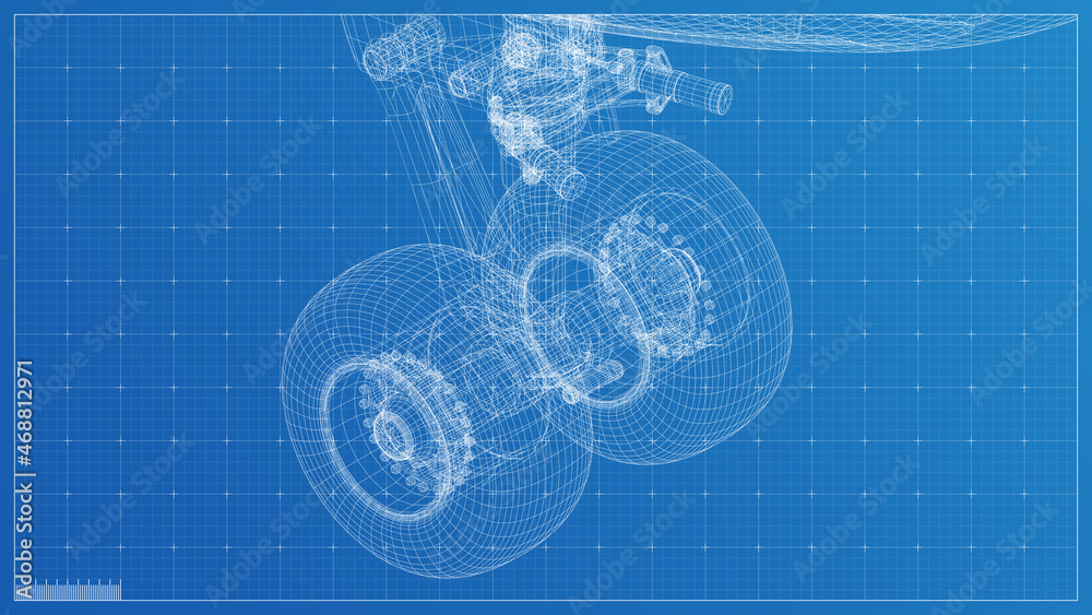 3d wireframe render blueprint design concept for industrial ...