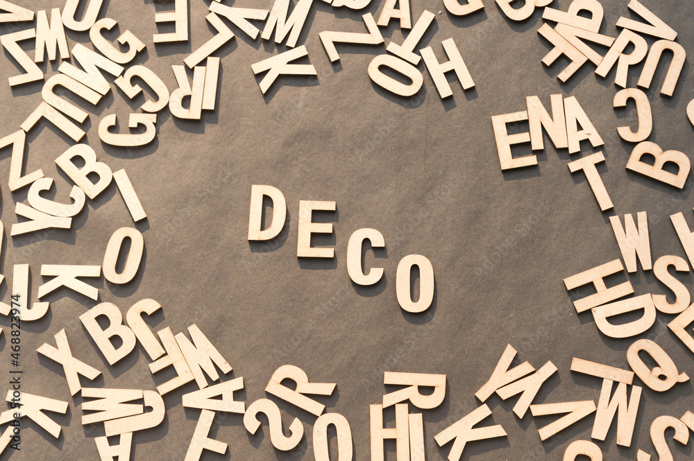 Deco Word In Wooden Cube Alphabet Letters Top View On A rustic paper ...