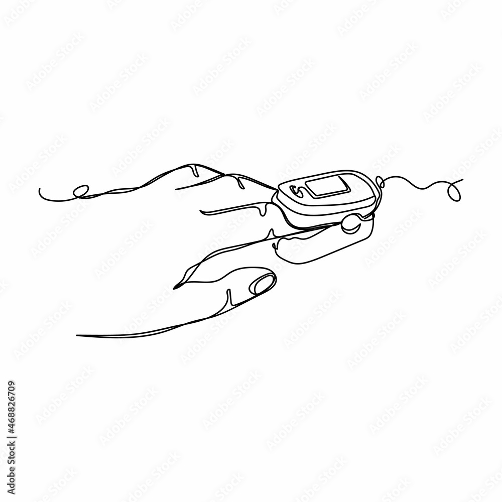 Vector continuous one single line drawing icon of oximeter finger ...