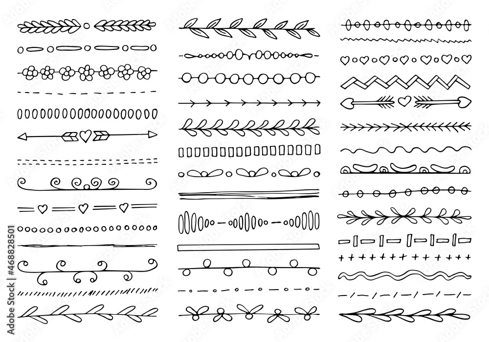 Set of calligraphic hand drawn dividers. Vintage ornaments, chapter ...