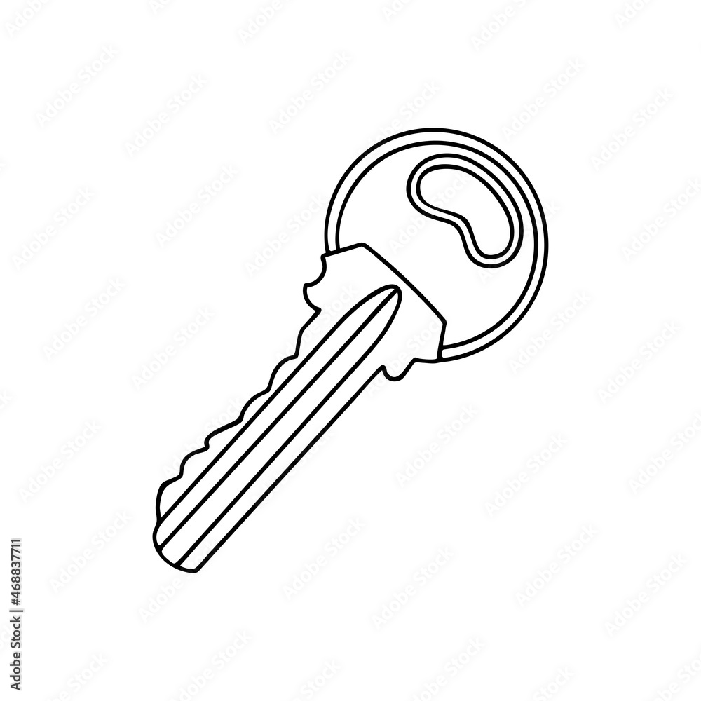 House key outline. Sketch of an object that opens a door lock, safe ... House key outline. Sketch of an object that opens a door lock, safe ...