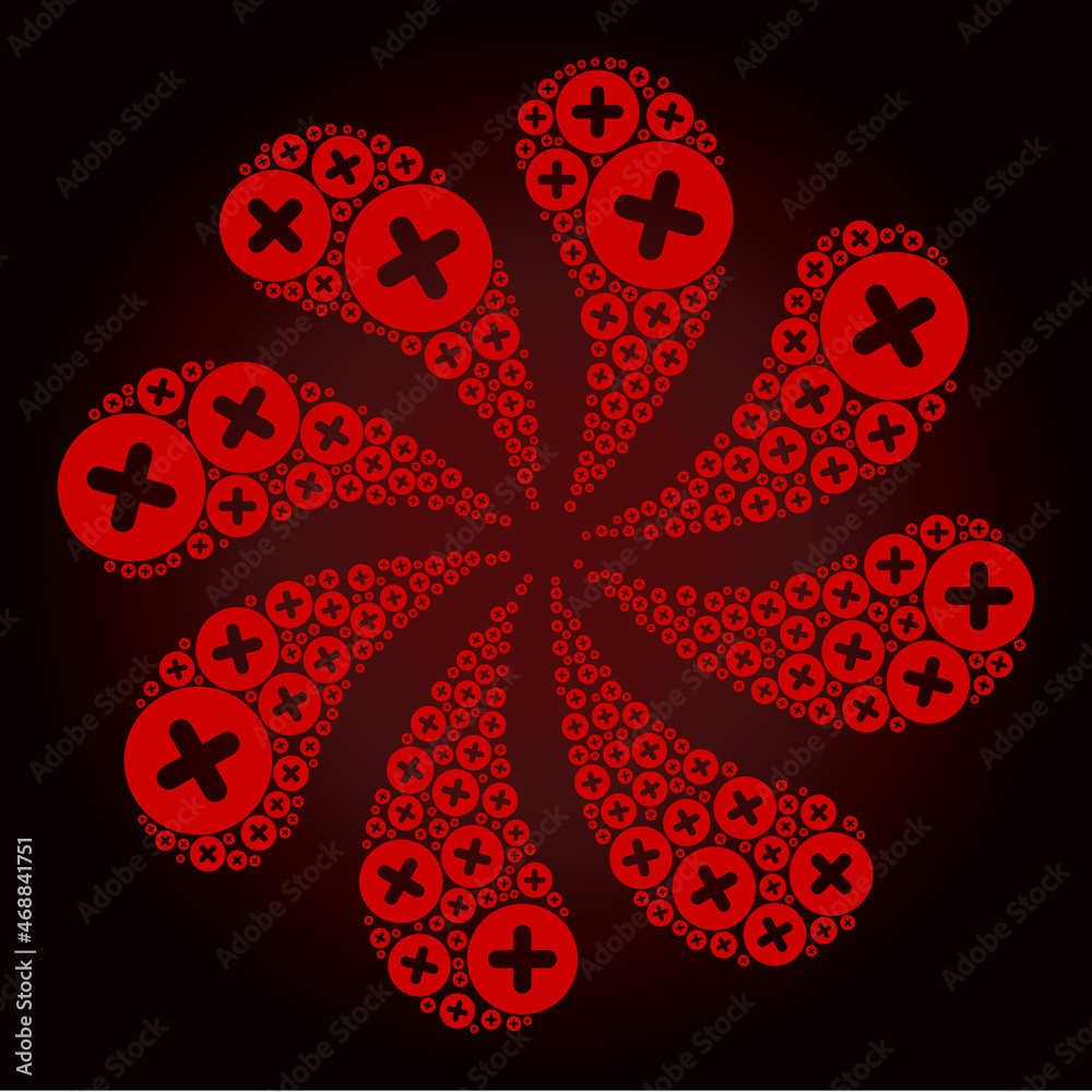 Red plus icon rotation bang turbine salute composition on red dark ...