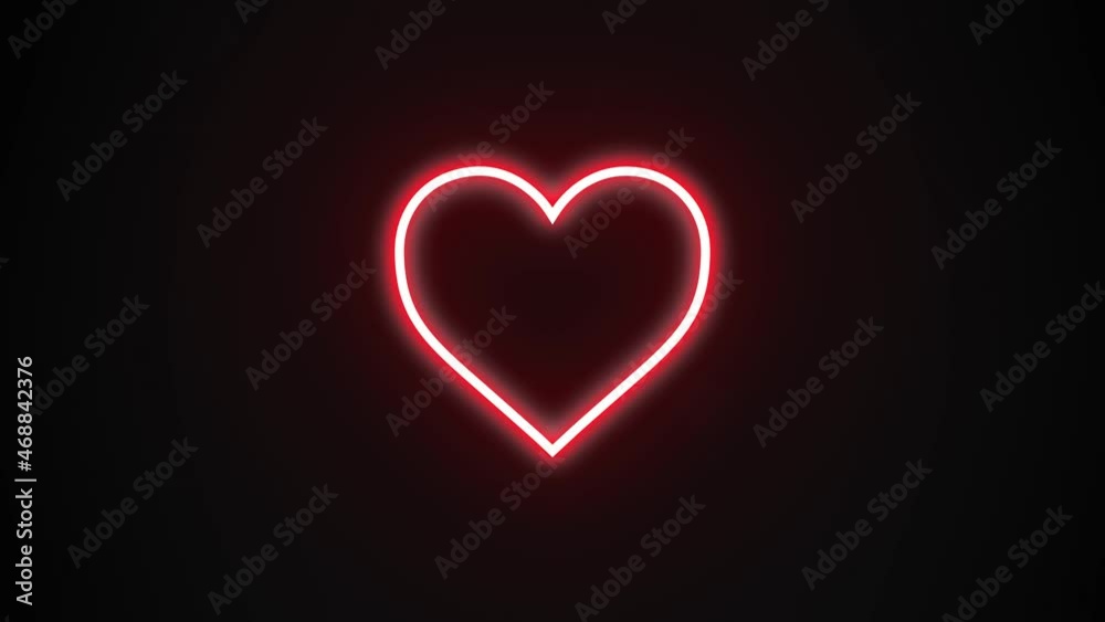 Neon Glowing Heart Animation with Blinking Lights 4K on Dark Black ...