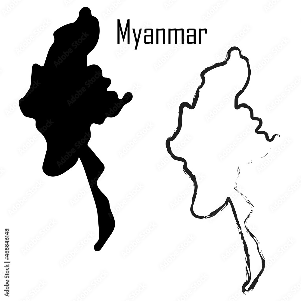Myanmar map black and white vector illustration. map black and white ...