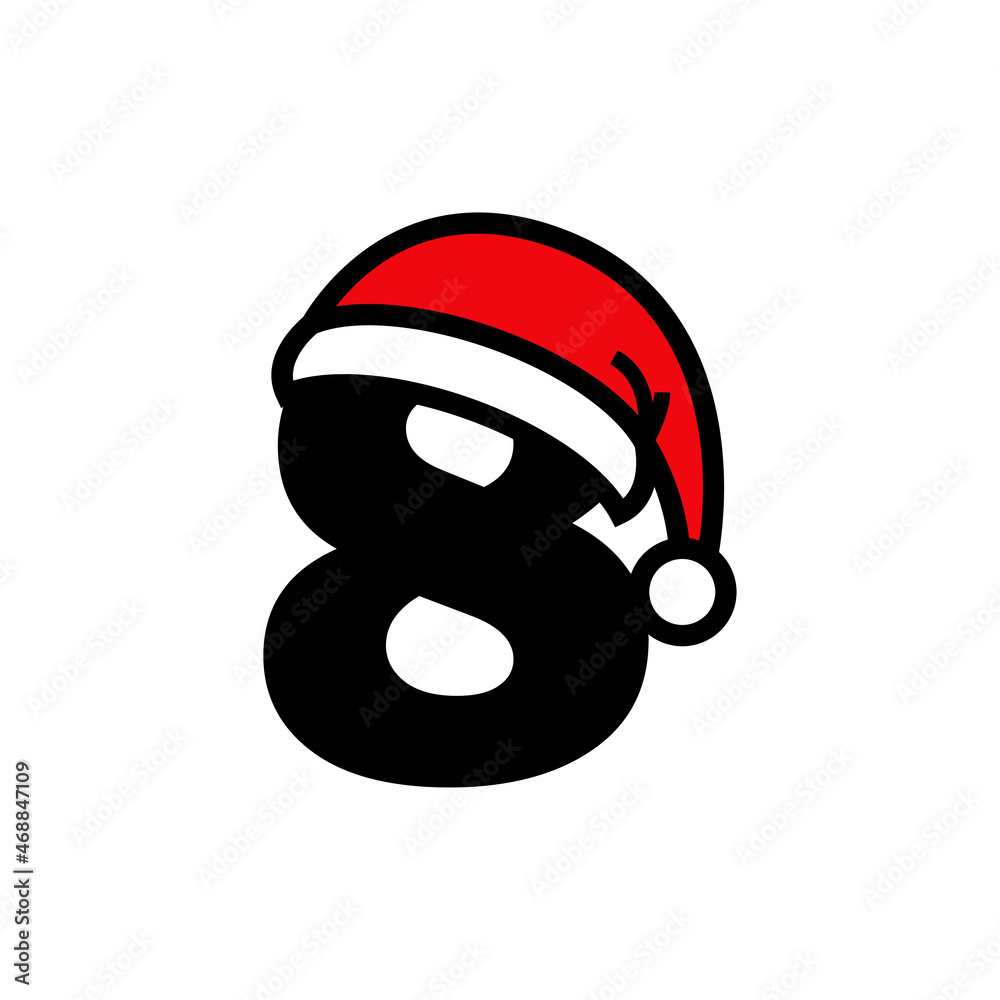 Logotipo con número 8 con silueta lineal de sombrero de Papá Noel en ...