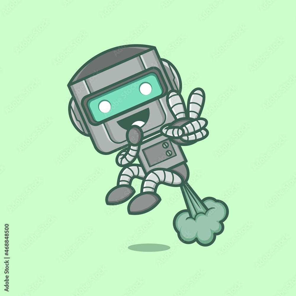 cute cartoon robot character thrown by fart. vector illustration for ...