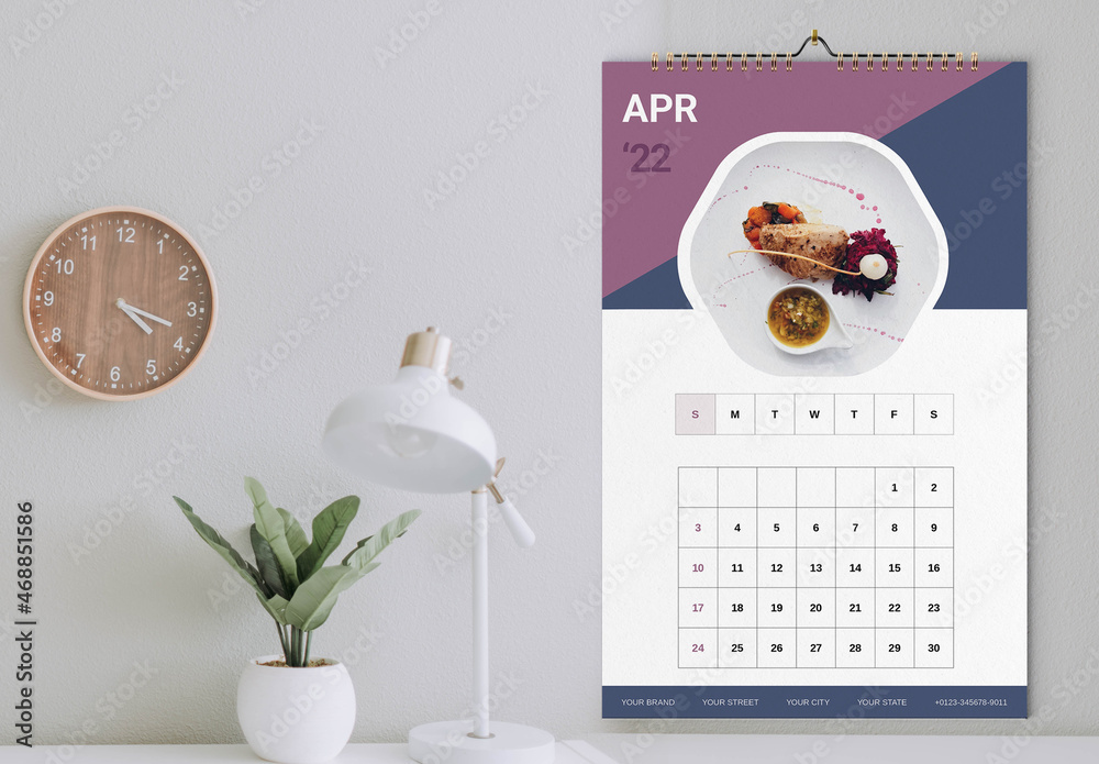 Food Wall Calendar 2022 Layout Stock Template | Adobe Stock