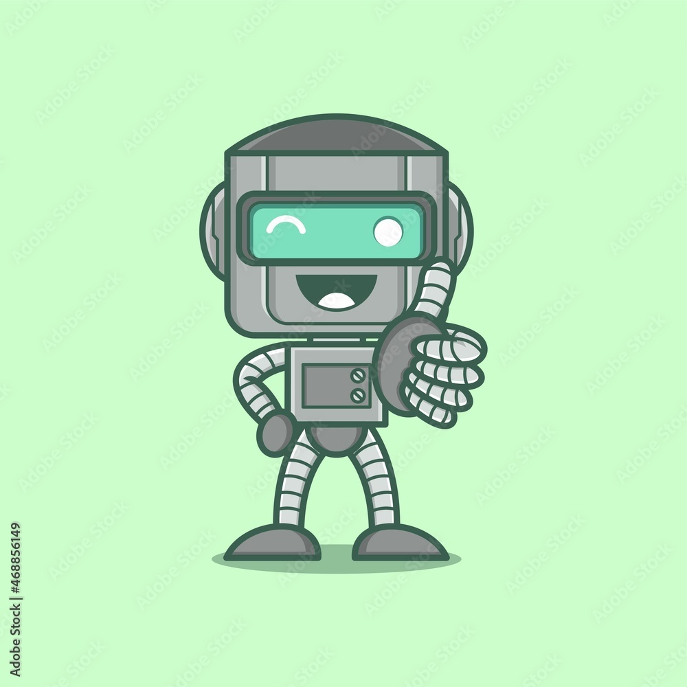 cute cartoon robot character giving a like sign. vector illustration ...
