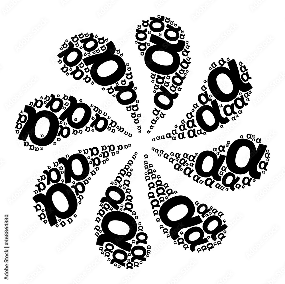 Alpha Greek lowercase symbol icon exploding cluster flower salute shape ...