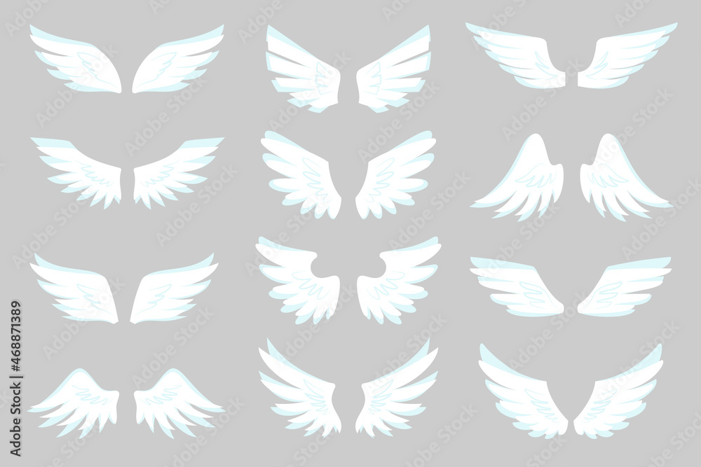 Angel wing white bird emblem flight sticker flat set. Vintage badge ...