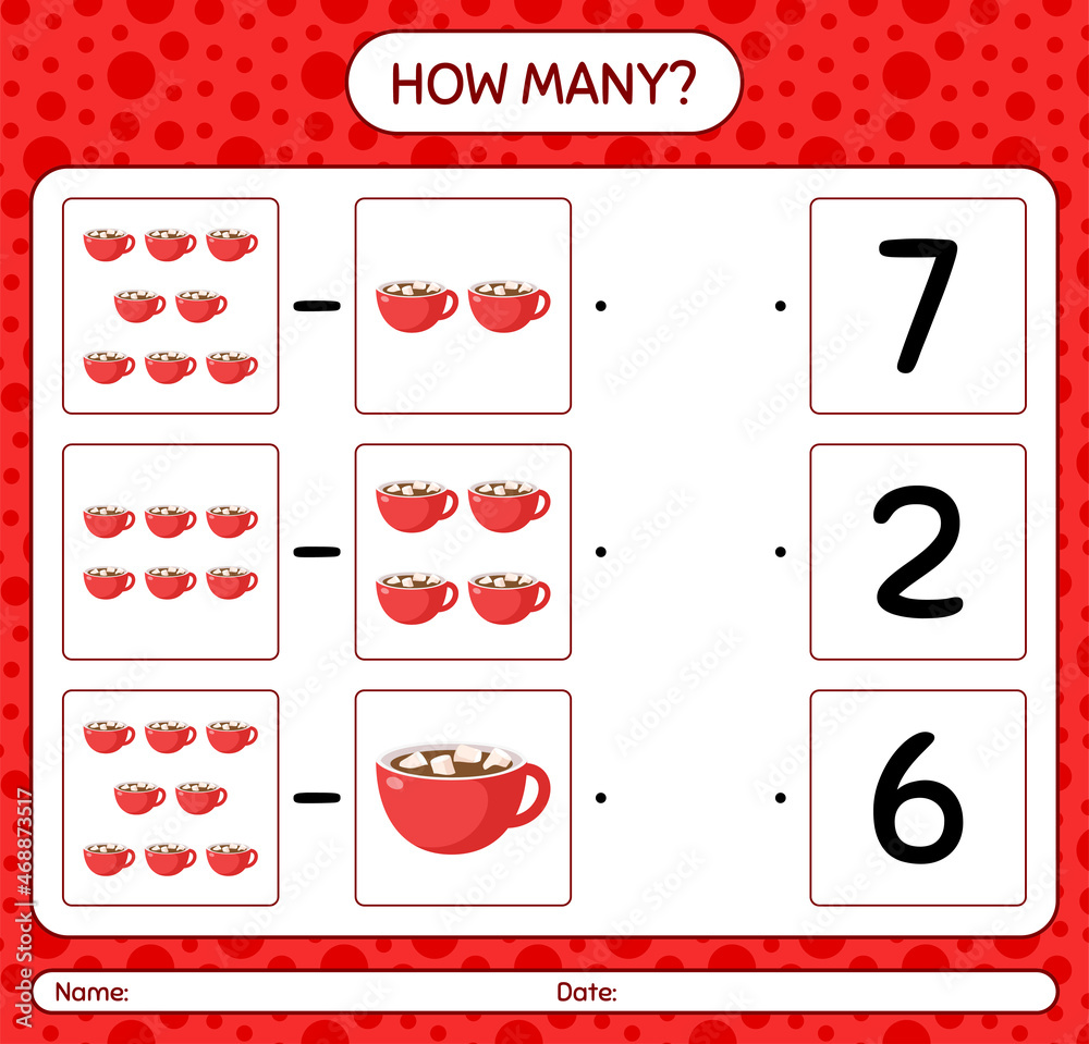 How many counting game with marshmallow on hot chocolate. worksheet for ...