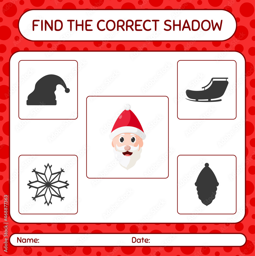 Find the correct shadows game with santa claus. worksheet for preschool ...