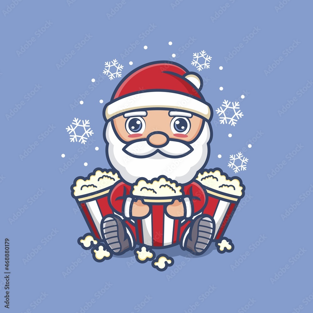 cute cartoon santa claus with popcorn. vector illustration for mascot ...
