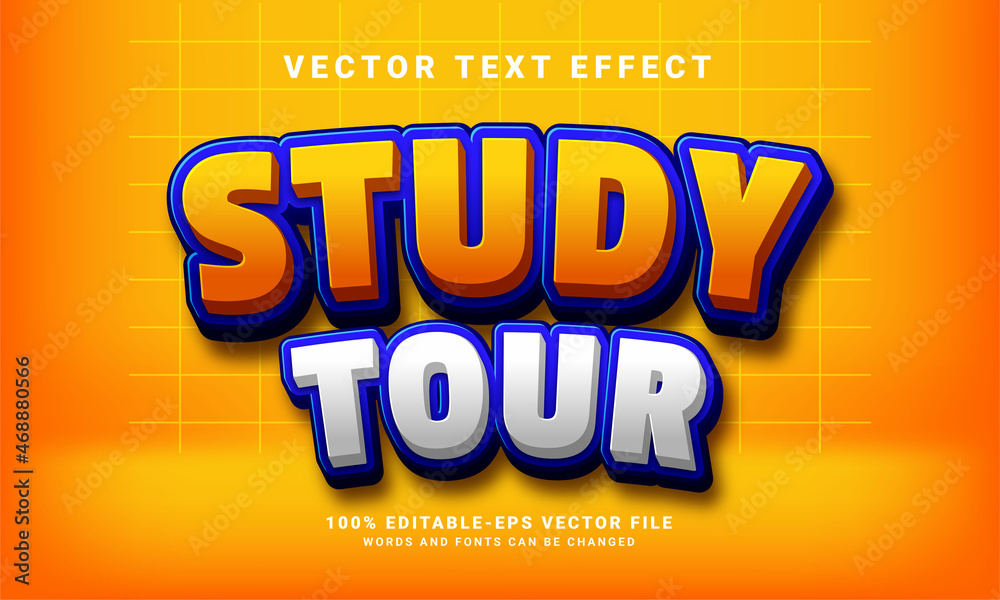 Study tour 3D text effect, editable text style effect, suitable for ...