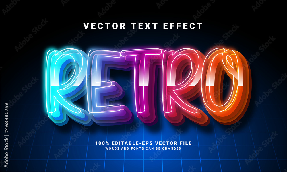 Retro 3D text effect. Editable text style effect with colorful light ...