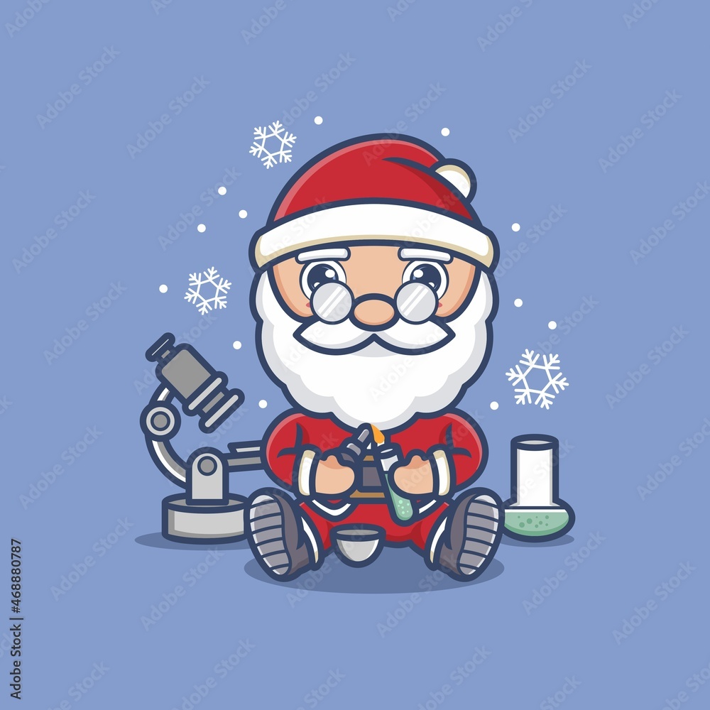 cute cartoon santa claus scientist researcher. vector illustration for ...