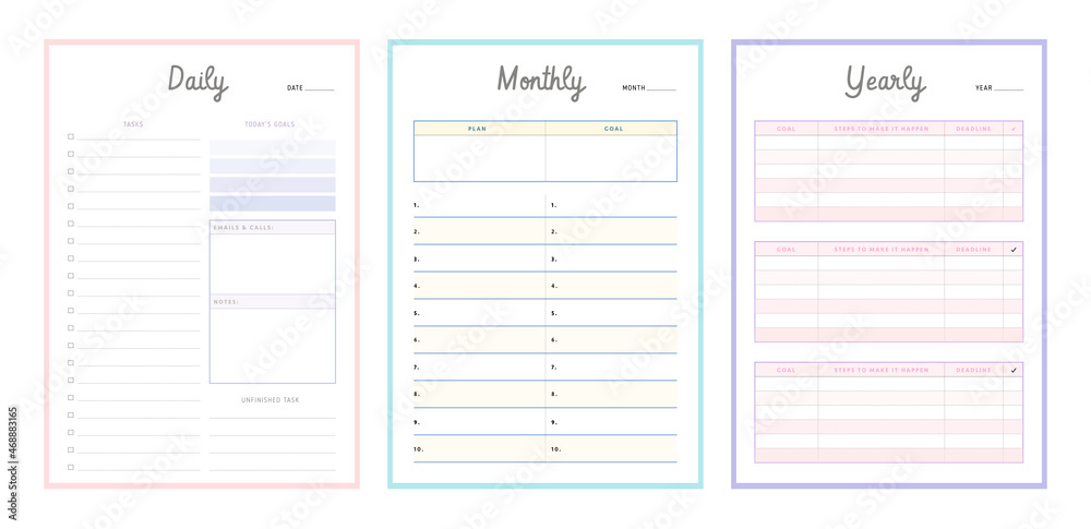 (New) 3 Set of minimalist planners (color). Daily, weekly, monthly ...