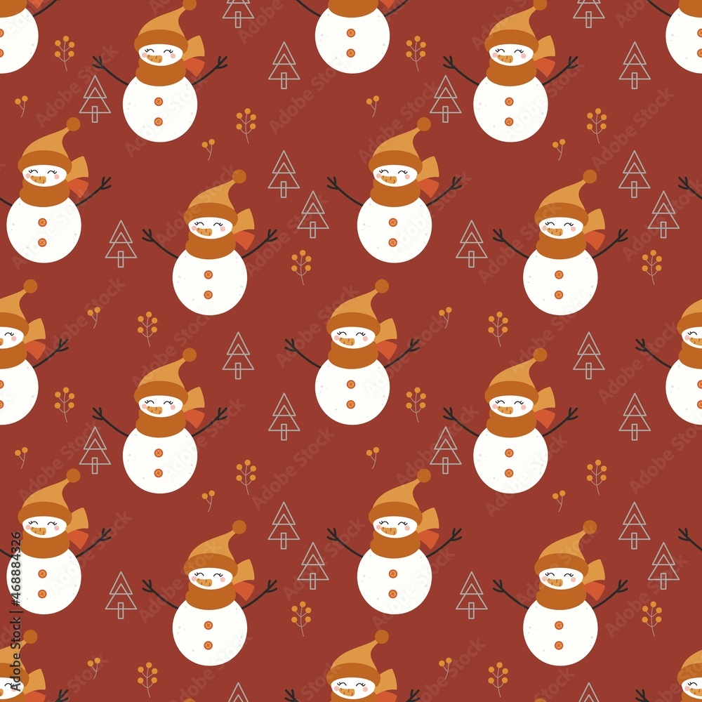 Cute Christmas seamless pattern with happy snowman. Fun vector hand ...