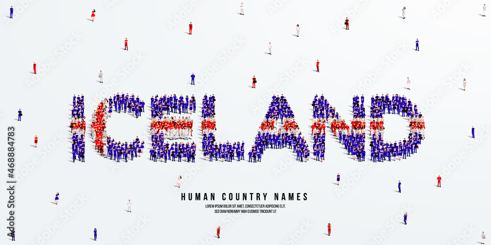 A large group of people stands, making up the word Iceland. Iceland ...